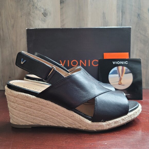 Vionic | Shoes | New Vionic Tulum Zamar Black Slingback Wedge ...